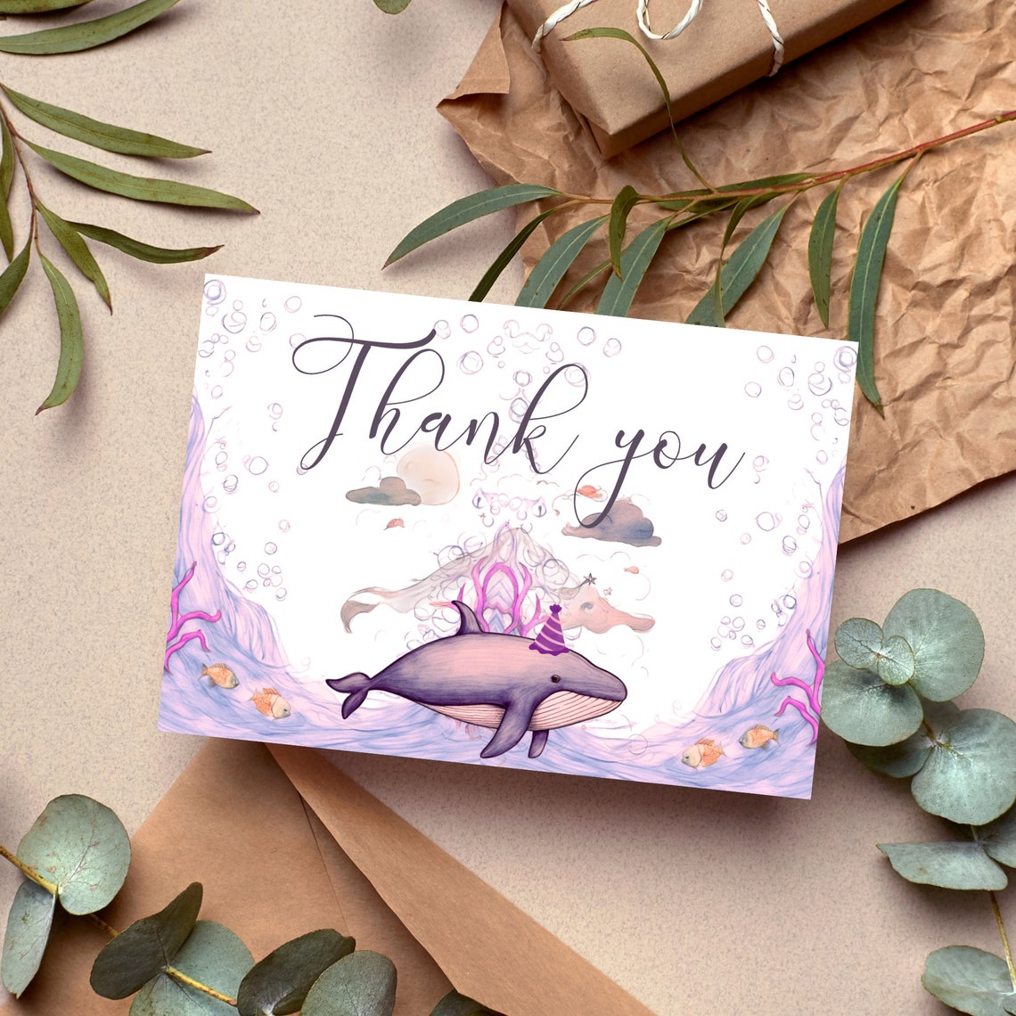 Shark Thank You Card, Shark Ocean Animals Birthday Thank You Card ...