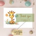 Giraffe Thank You Card, Watercolor Safari Thank You Card, Cute Giraffe ...