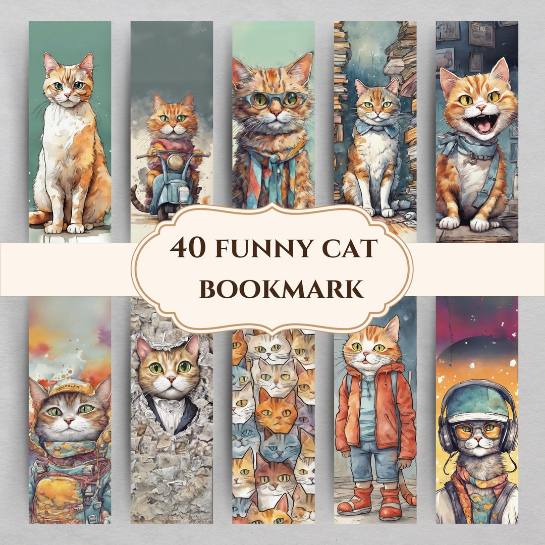 Cat Bookmark Printable, Cat Digital Bookmark Gift, Book Lovers Designs ...
