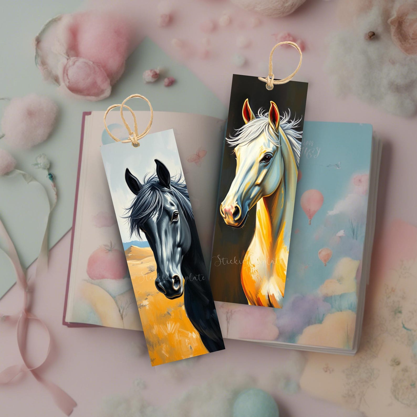 Horse Bookmarks Printable, Book Lovers Designs, Digital Oil Painting ...