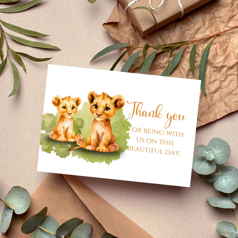 Sibling Lion Kings Thank You Card, Watercolor Lion Thank You Card, Lion ...