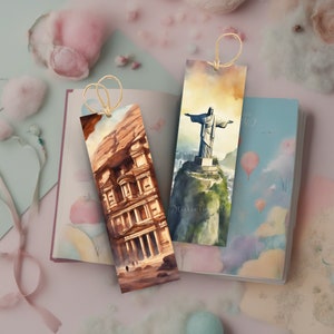 World Travel Bookmark Printable, Watercolor Famous Landmark Bookmark ...