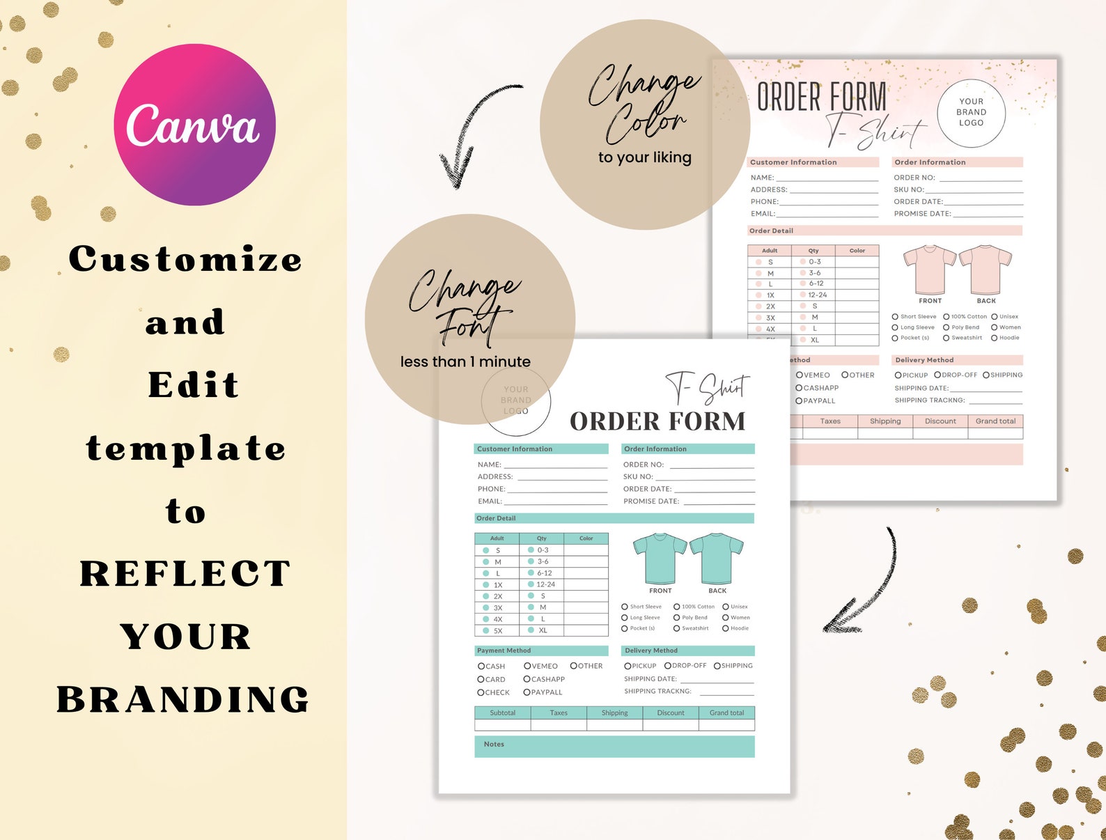 Tshirt Order Form Edit, Fillable T-shirt Purchase Order, Printable T ...