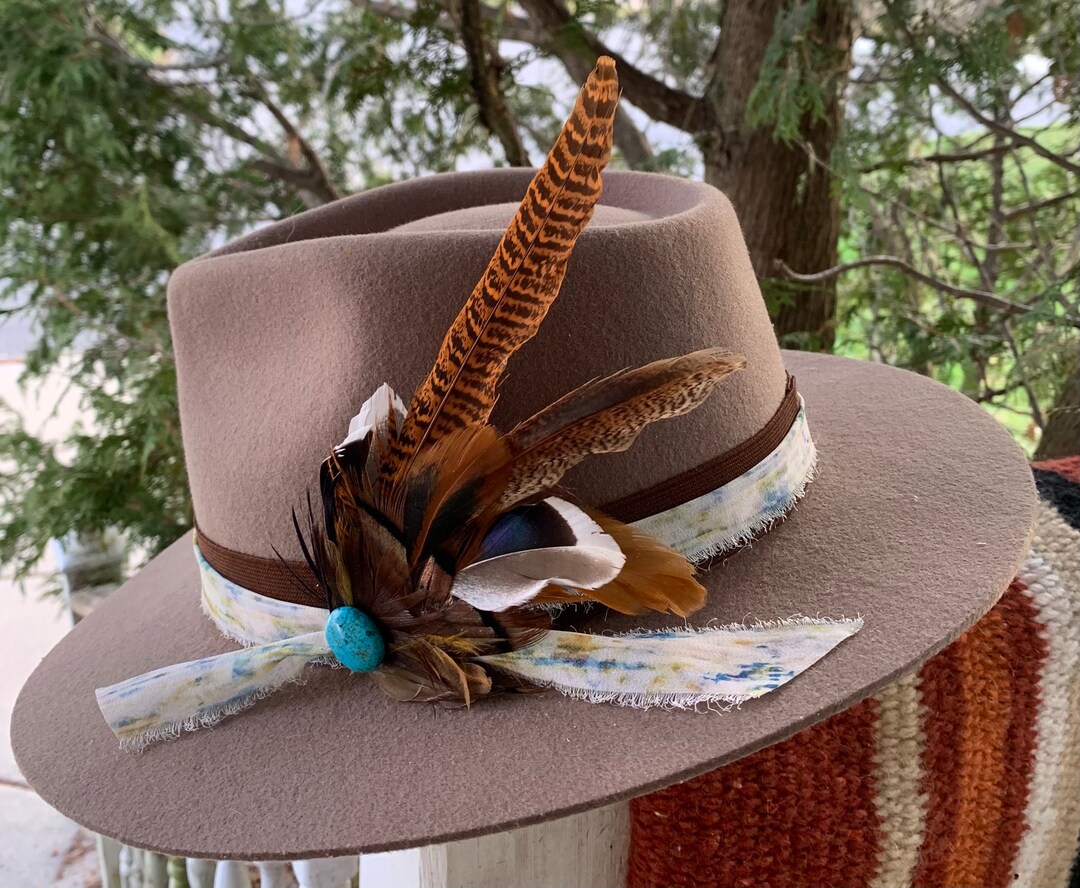 Ladies Fedora Hat Feather and Hatband Combo, , Boho-chic, Gypsy Soul ...