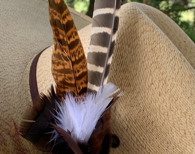 Hat Band Feather With Dried Flowers. Custom Hat Band Feather Cluster ...