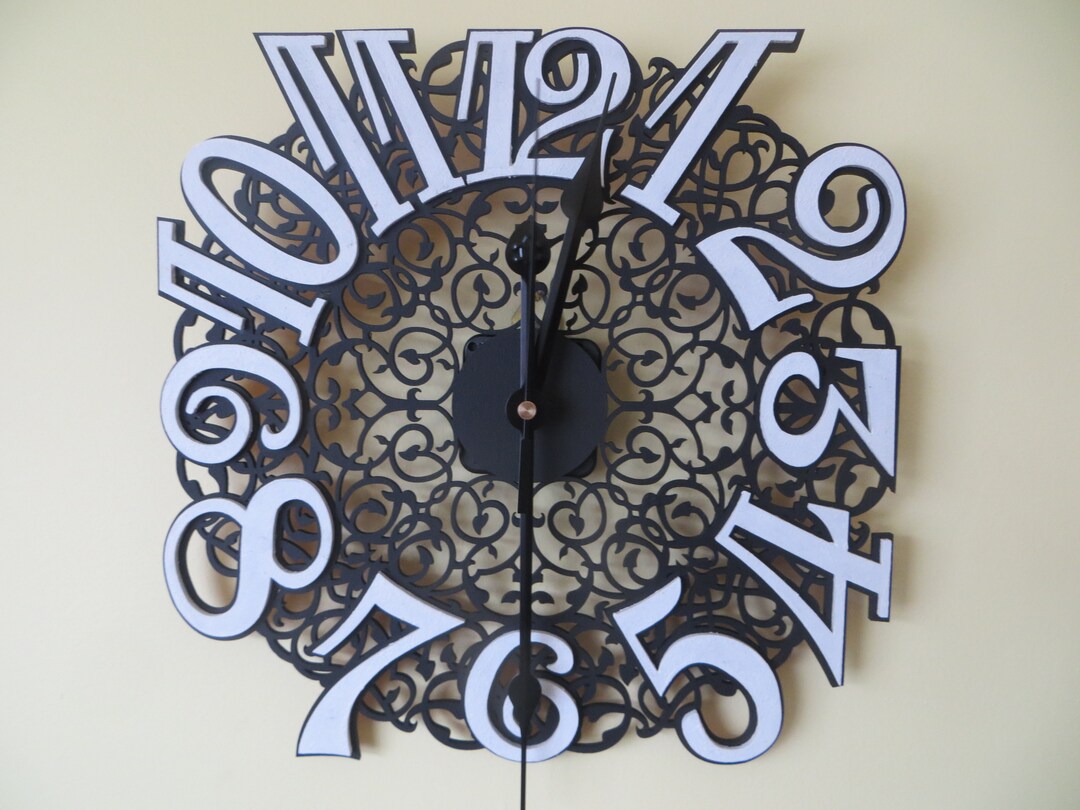 3D Intricate Lace Look Clock Handmade Home Decor White on Black - Etsy