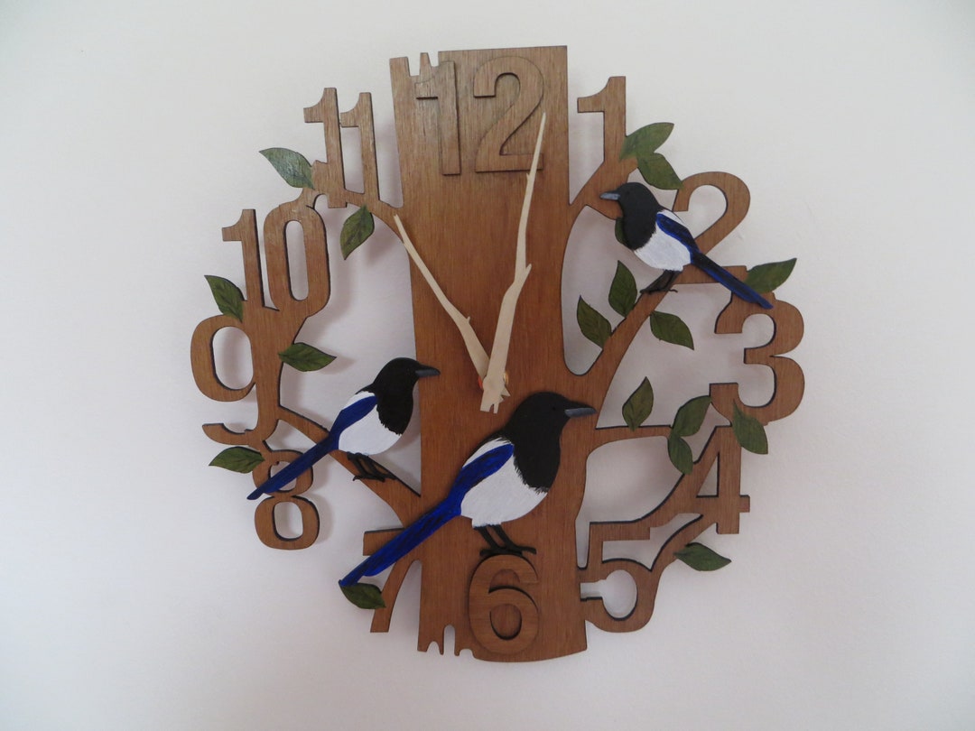 Irish Garden Birds 3D Wooden Clock - Magpies Handmade Home Decor - Etsy