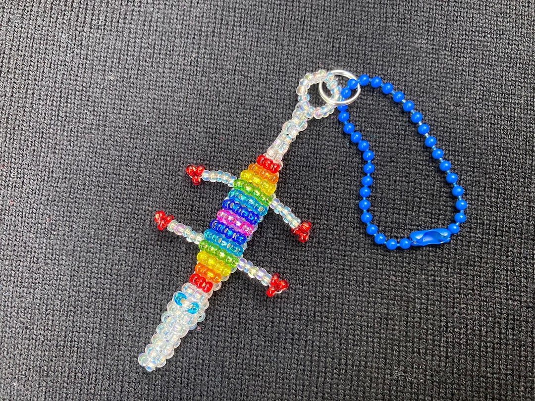 Rainbow Beaded Crocodile Alligator Keyring, Keychain or Necklace Bead ...