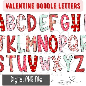 Valentine Doodle Letters PNG, Digital Download, Sublimation, Instant ...