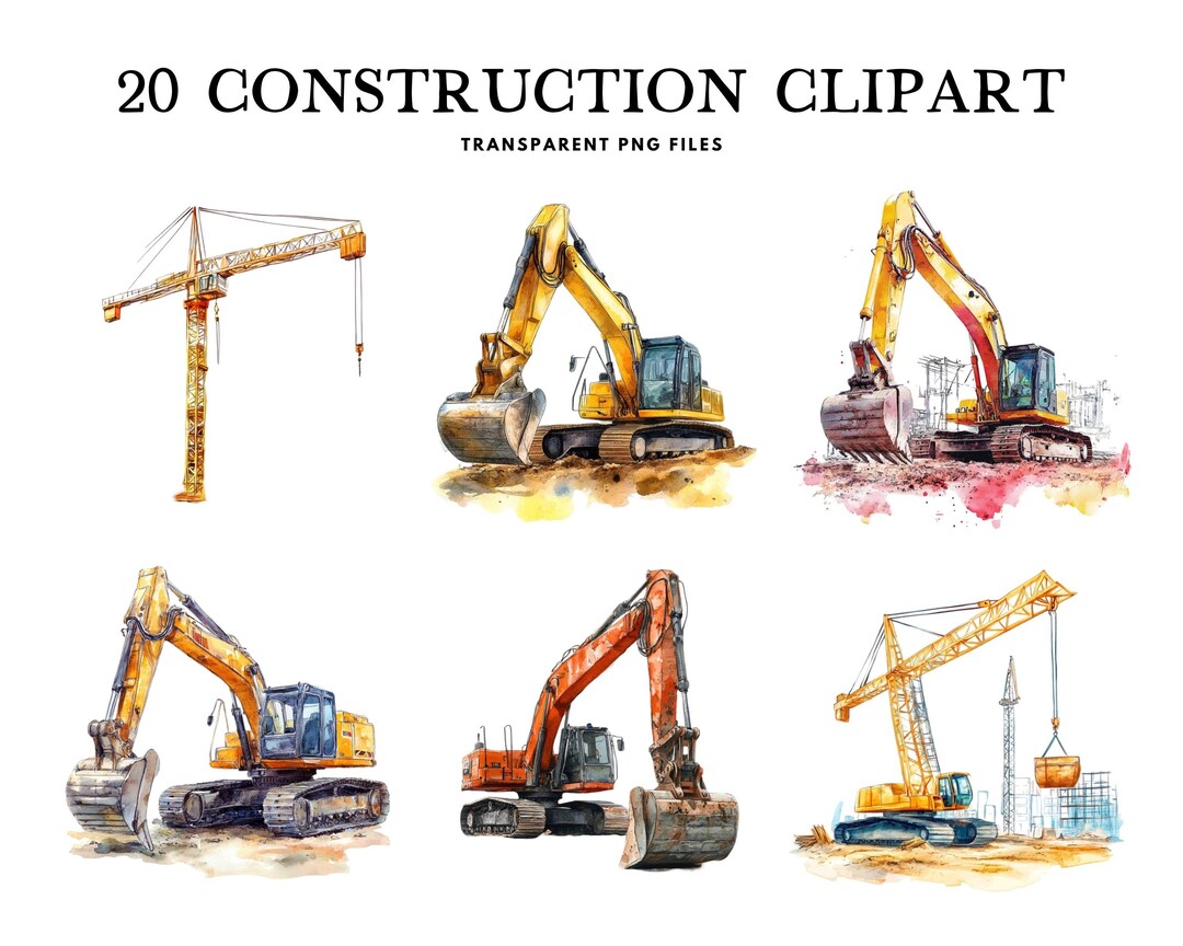 Watercolor Construction Clipart Bundle, Construction Png, Excavator ...