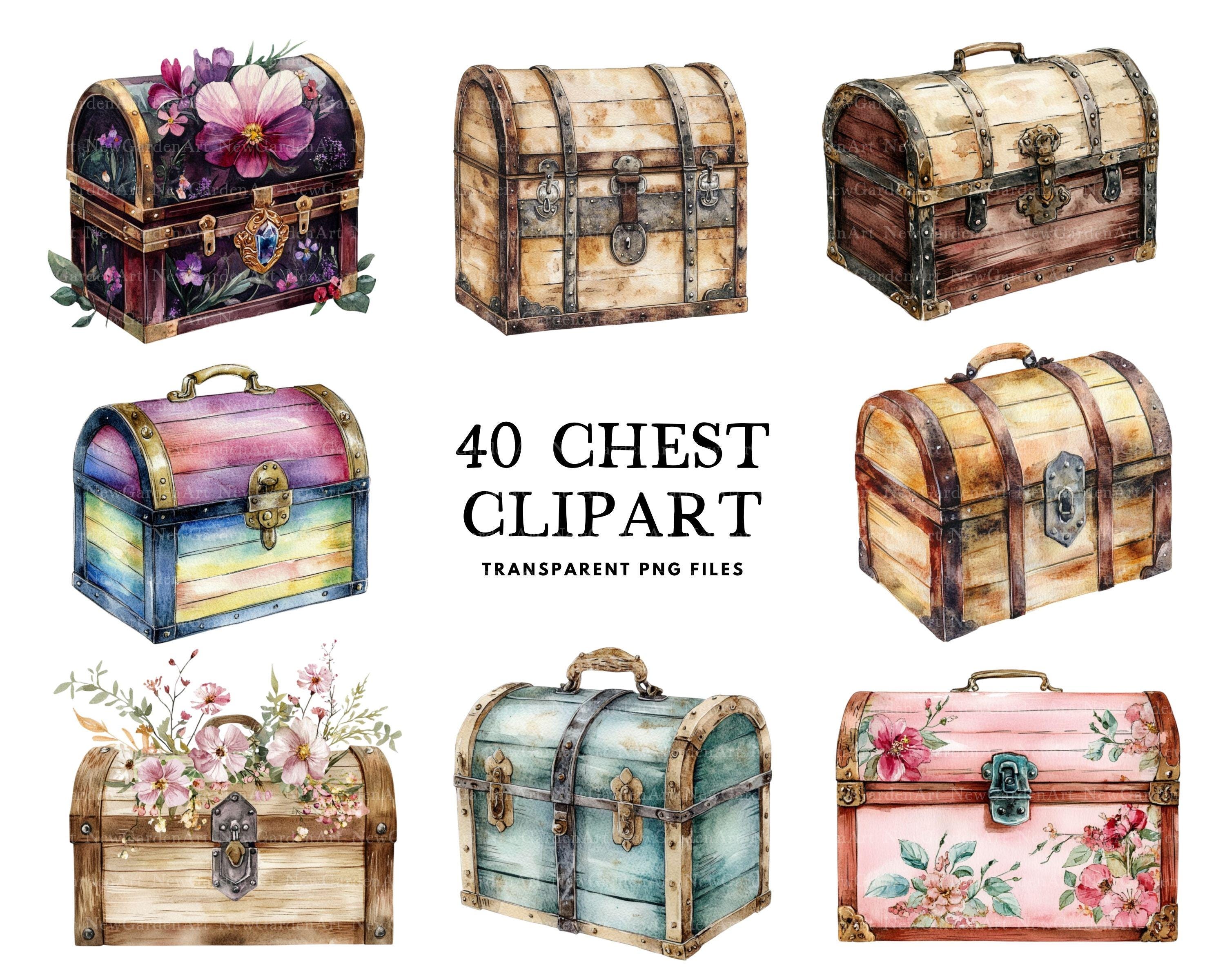 Watercolor Chest Clipart Bundle, Chest Png, Treasure Chest Clip Art ...