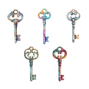 Watercolor Key Clipart Bundle, Floral Key Png, Flower Vintage Key Clip ...