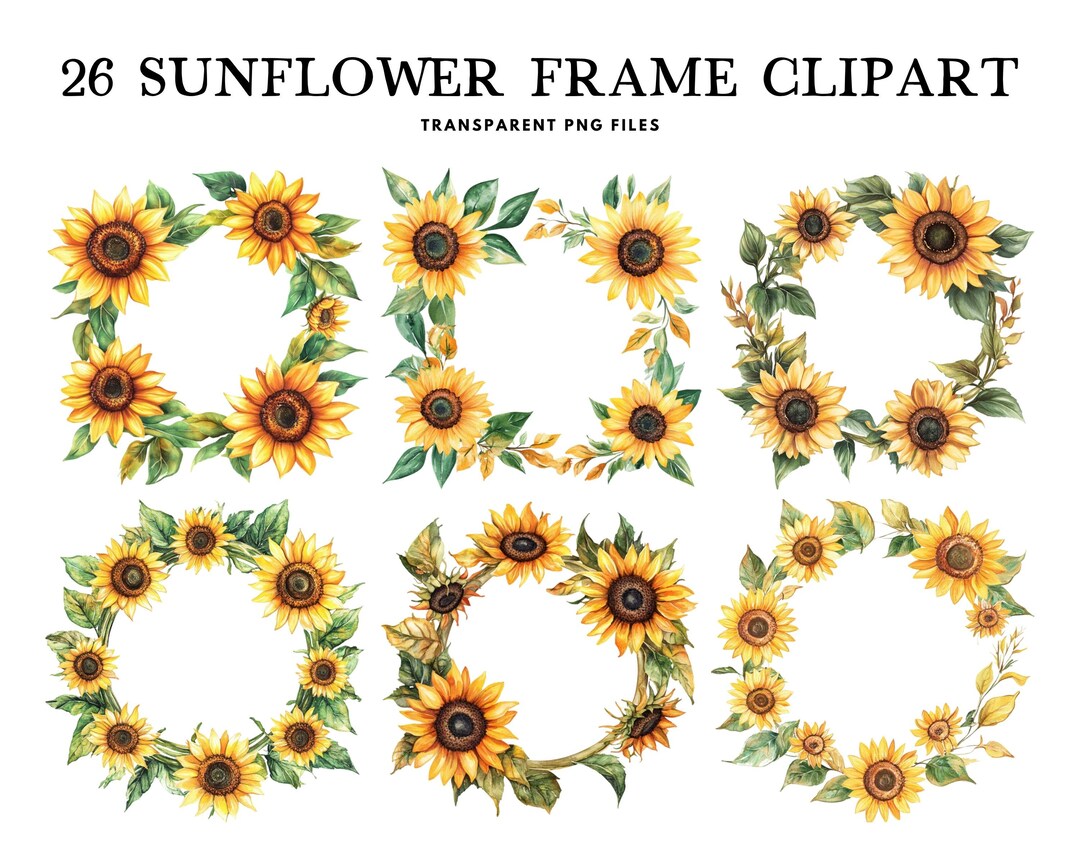 Watercolor Sunflower Frame Clipart, Png Bundle, Clip Art, Illustration ...