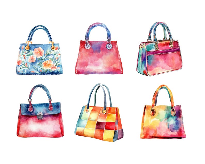 Watercolor Handbag Clipart Bundle, Handbag Png, Purse Clip Art, High ...