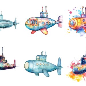 Watercolor Submarine Clipart, Png Bundle, Nautical Clip Art, Underwater ...