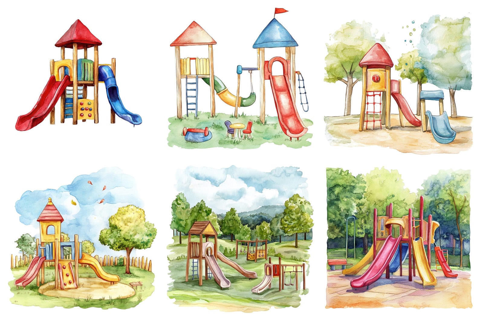 Watercolor Playground Clipart, Png Bundle, Park Clip Art, Swing ...