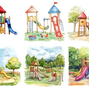 Watercolor Playground Clipart, Png Bundle, Park Clip Art, Swing ...