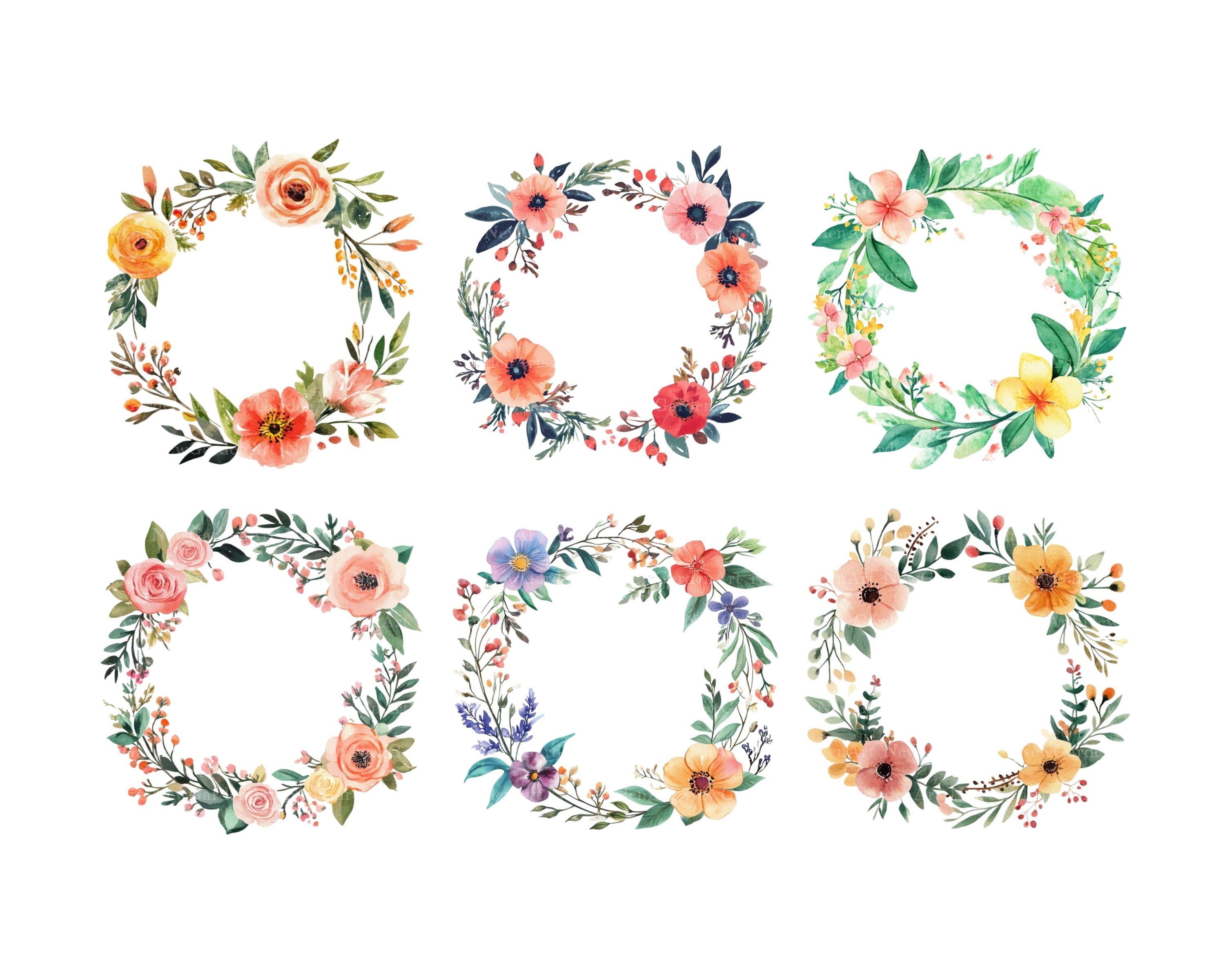 Watercolor Floral Frame Clipart Bundle, Floral Frame Png, Flower Frame ...