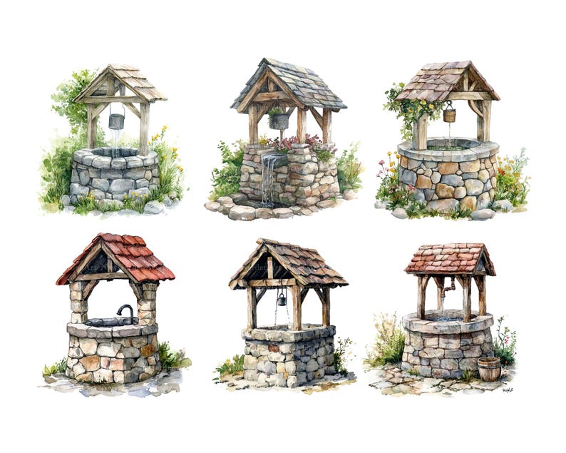 Watercolor Well Clipart Bundle, Well Png, Rustic Well Clip Art, Vintage ...