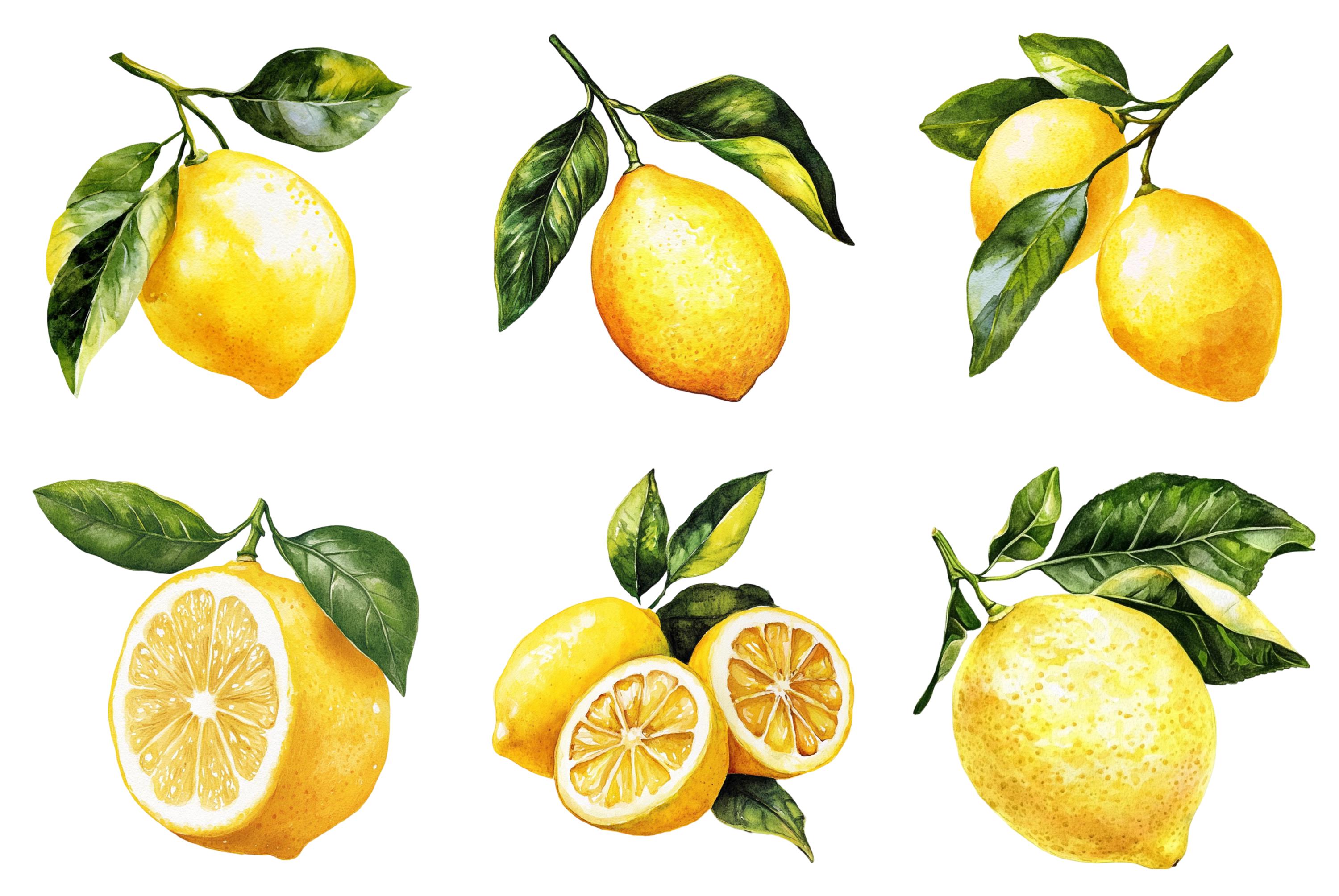 Watercolor Lemon Clipart Bundle, Lemon Png, Fruit Clip Art ...