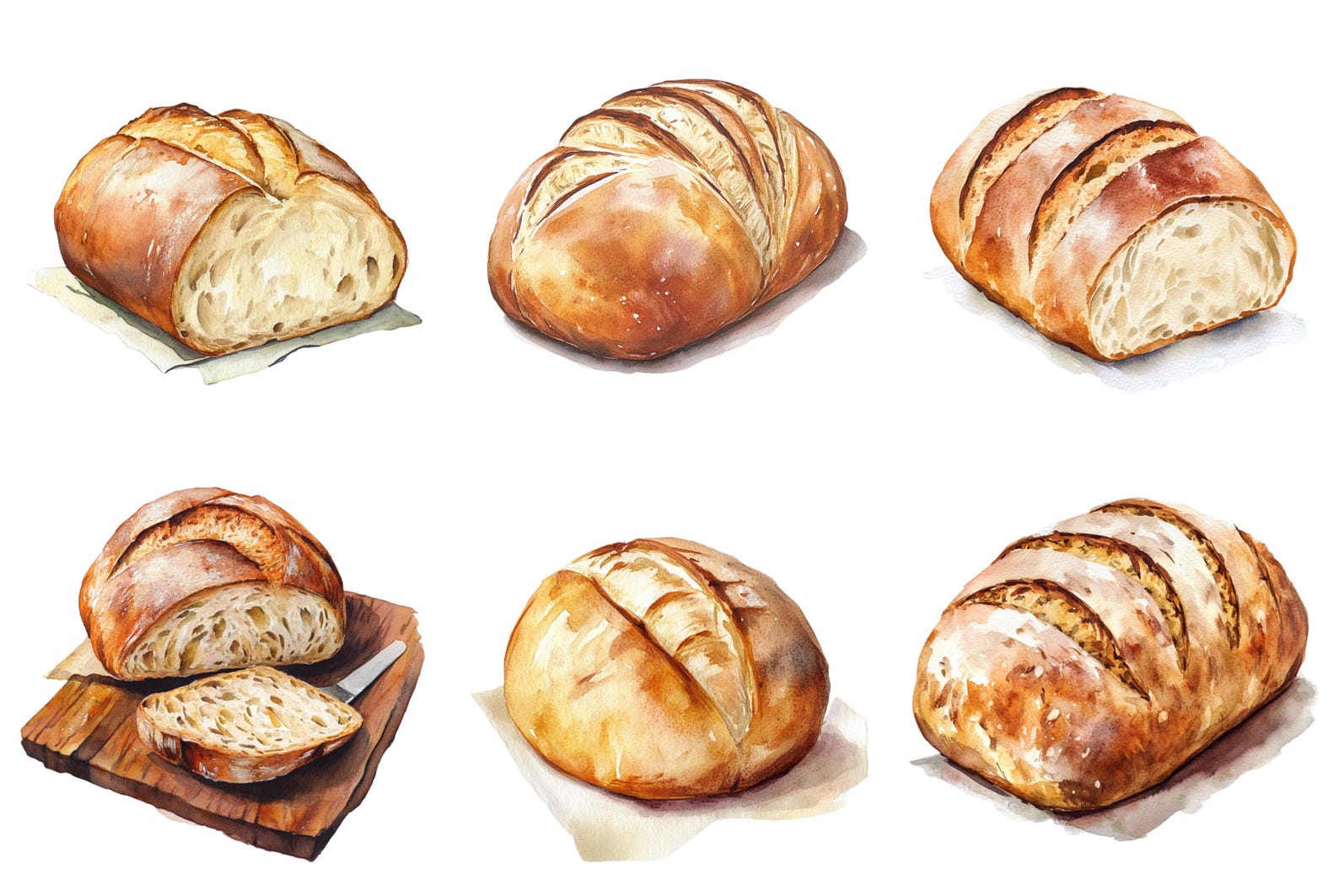 Watercolor Bread Clipart, Bread Png Bundle, Bakery Bread Clip Art ...