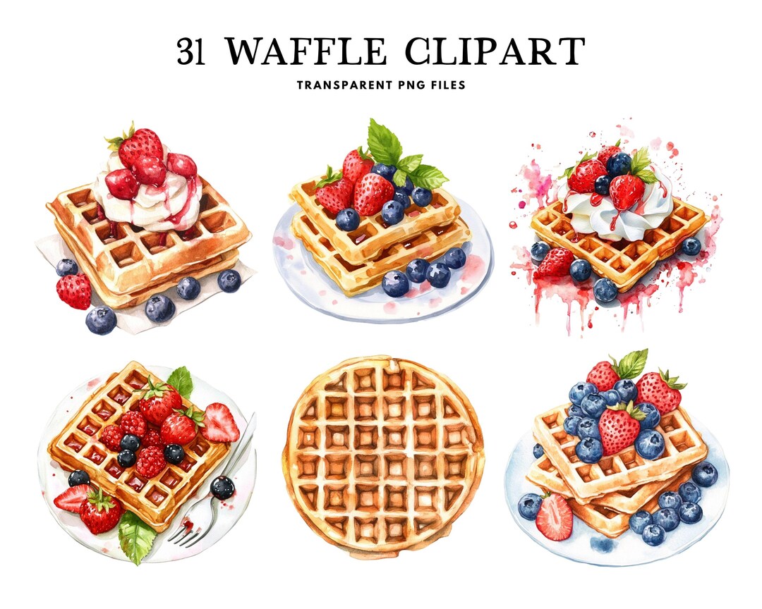 Watercolor Waffle Clipart, Png Bundle, Dessert Clip Art, Breakfast ...