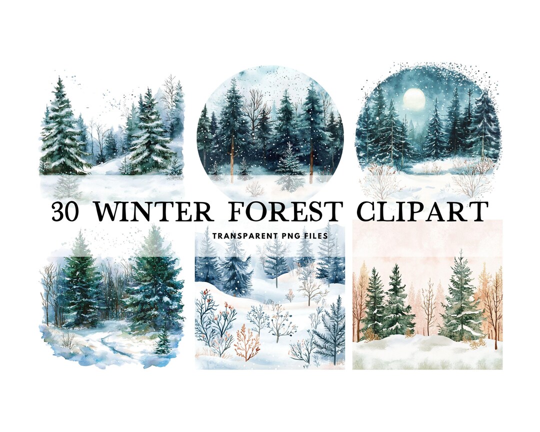 Watercolor Winter Forest Clipart Bundle, Winter Forest Png, Winter ...