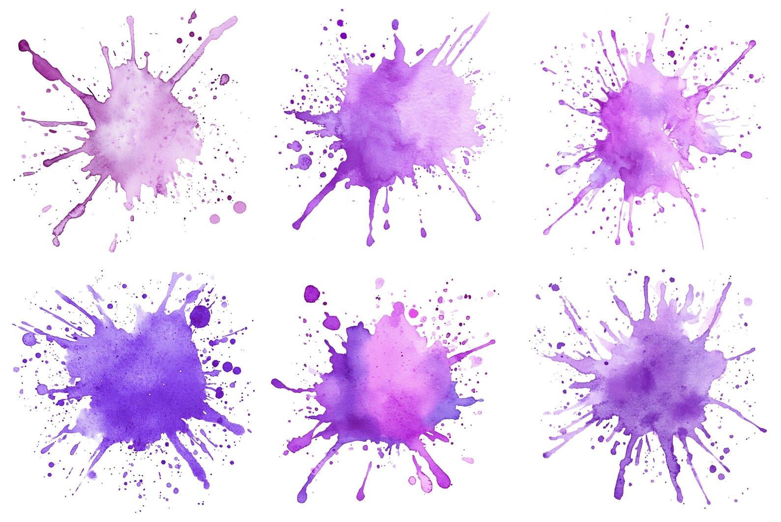 Watercolor Purple Splash Clipart, Png Bundle, Clip Art, Illustration ...