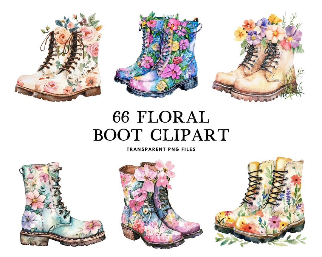 Watercolor Floral Boot Clipart Bundle, Floral Boot Png, Flower Boots ...