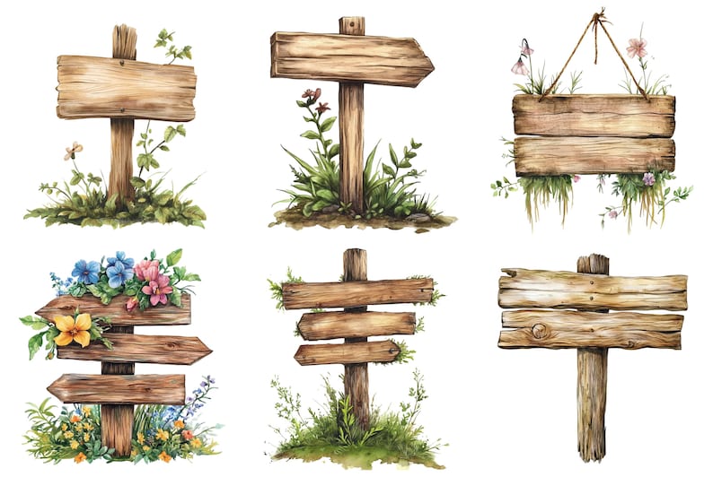 Watercolor Wood Sign Clipart, Png Bundle, Clip Art Illustration, Wooden ...