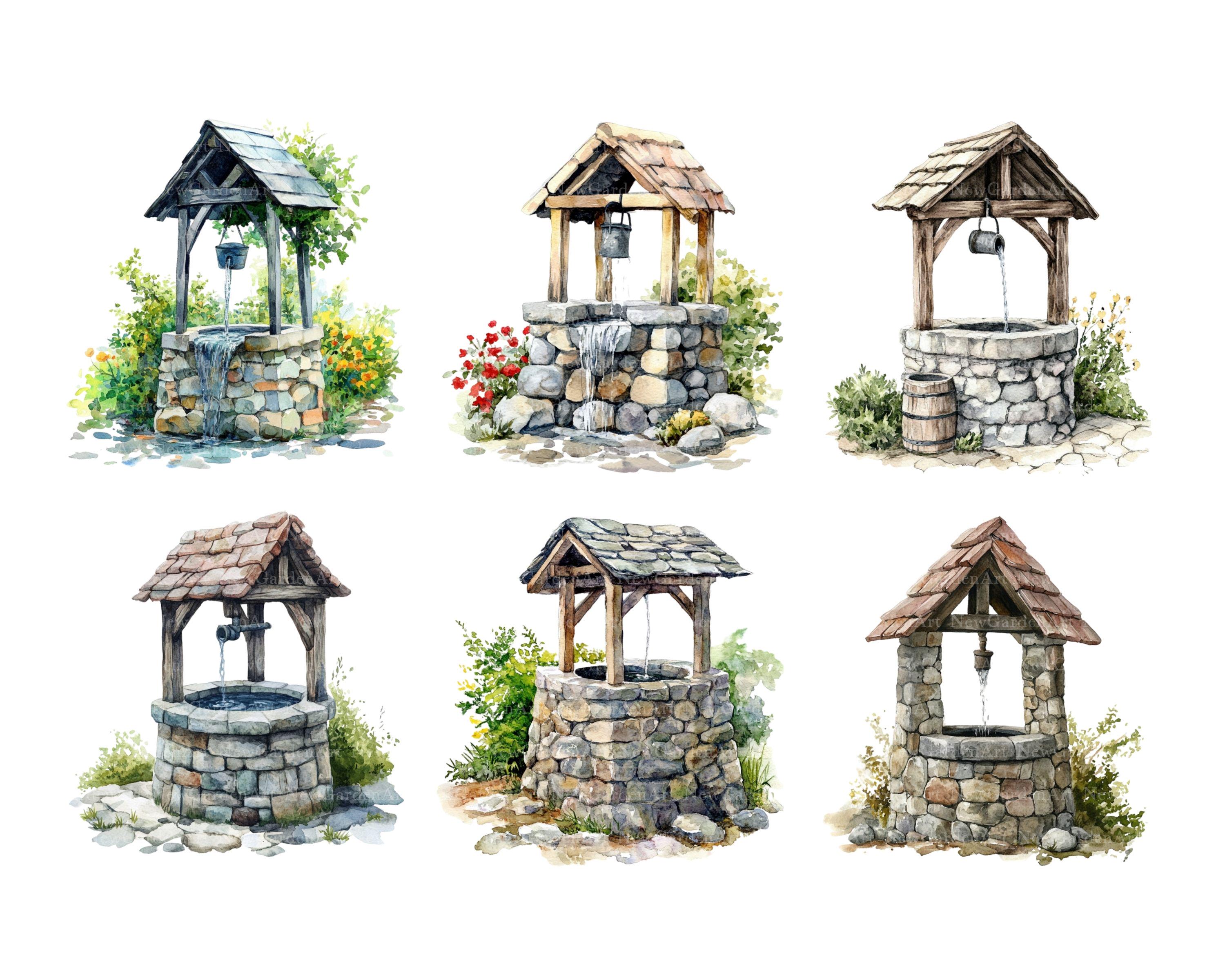 Watercolor Well Clipart Bundle, Well Png, Rustic Well Clip Art, Vintage ...