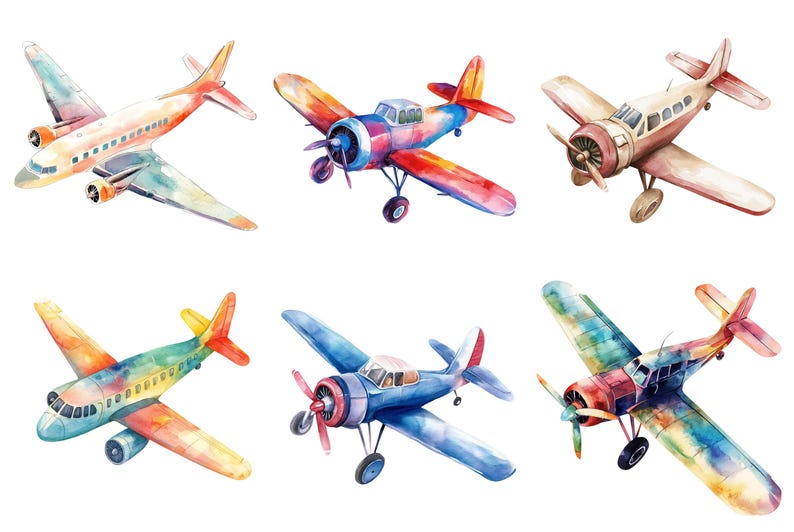 Watercolor Airplane Clipart, Airplane Png Bundle, Plane Clip Art ...