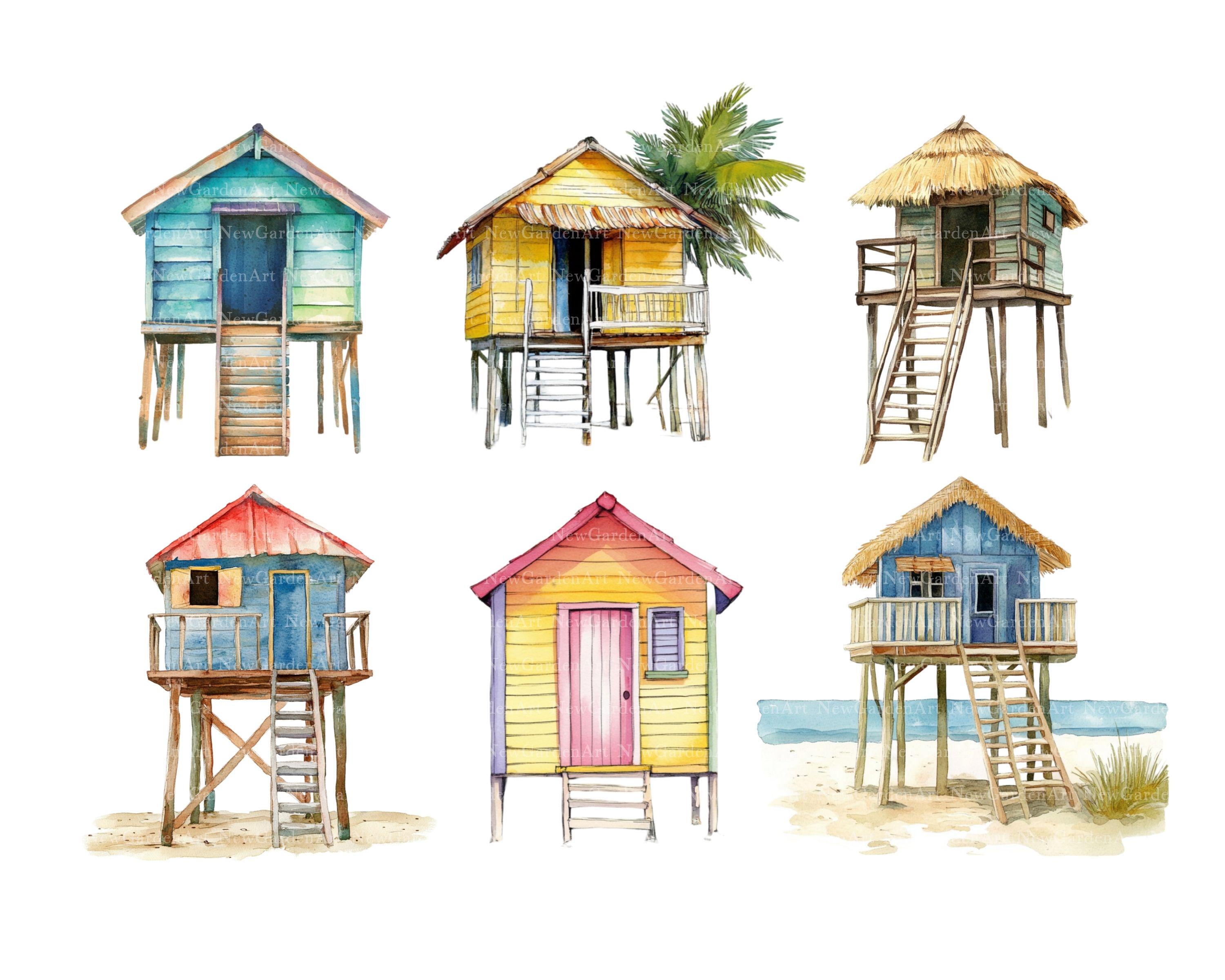 Watercolor Beach Hut Clipart Bundle, Beach Hut Png, Summer Beach House ...
