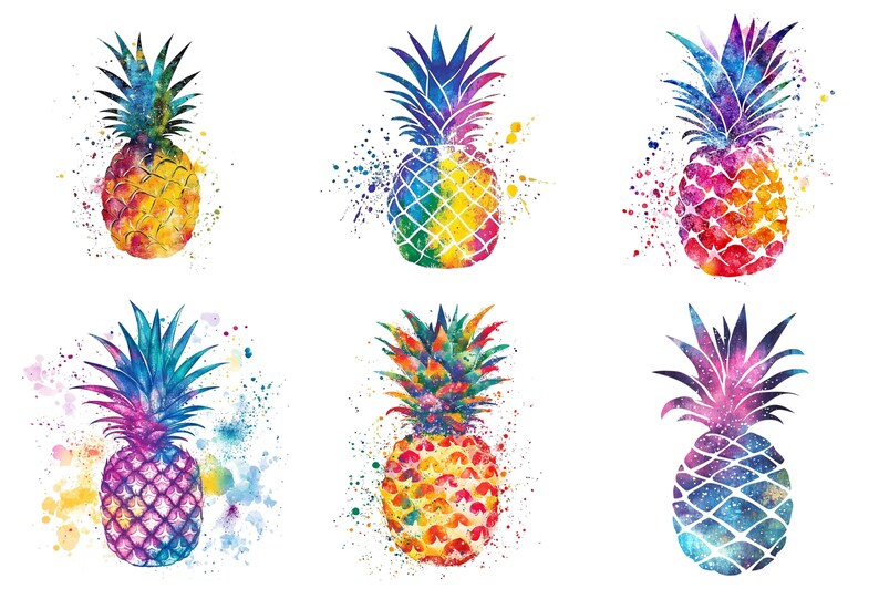 Watercolor Pineapple Clipart, Png Bundle, Fruit Clip Art, Illustration ...
