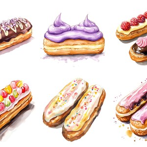 Watercolor Eclair Clipart Bundle, Eclair Png, Éclair Clip Art, French ...