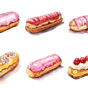 Watercolor Eclair Clipart Bundle, Eclair Png, Éclair Clip Art, French ...