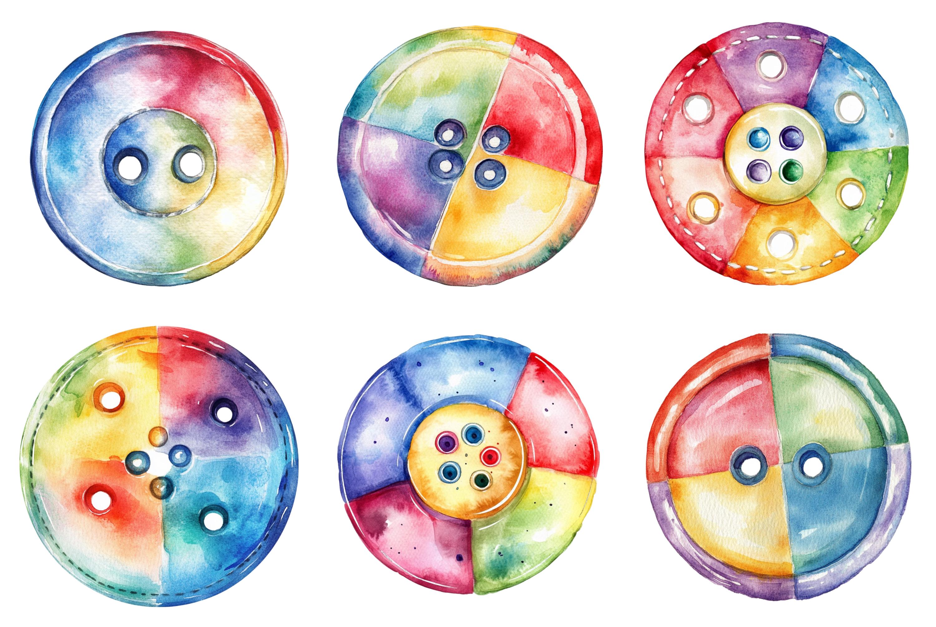 Watercolor Sewing Button Clipart, Png Bundle, Clip Art Illustration ...