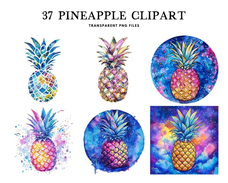 Watercolor Pineapple Clipart, Png Bundle, Fruit Clip Art, Illustration ...