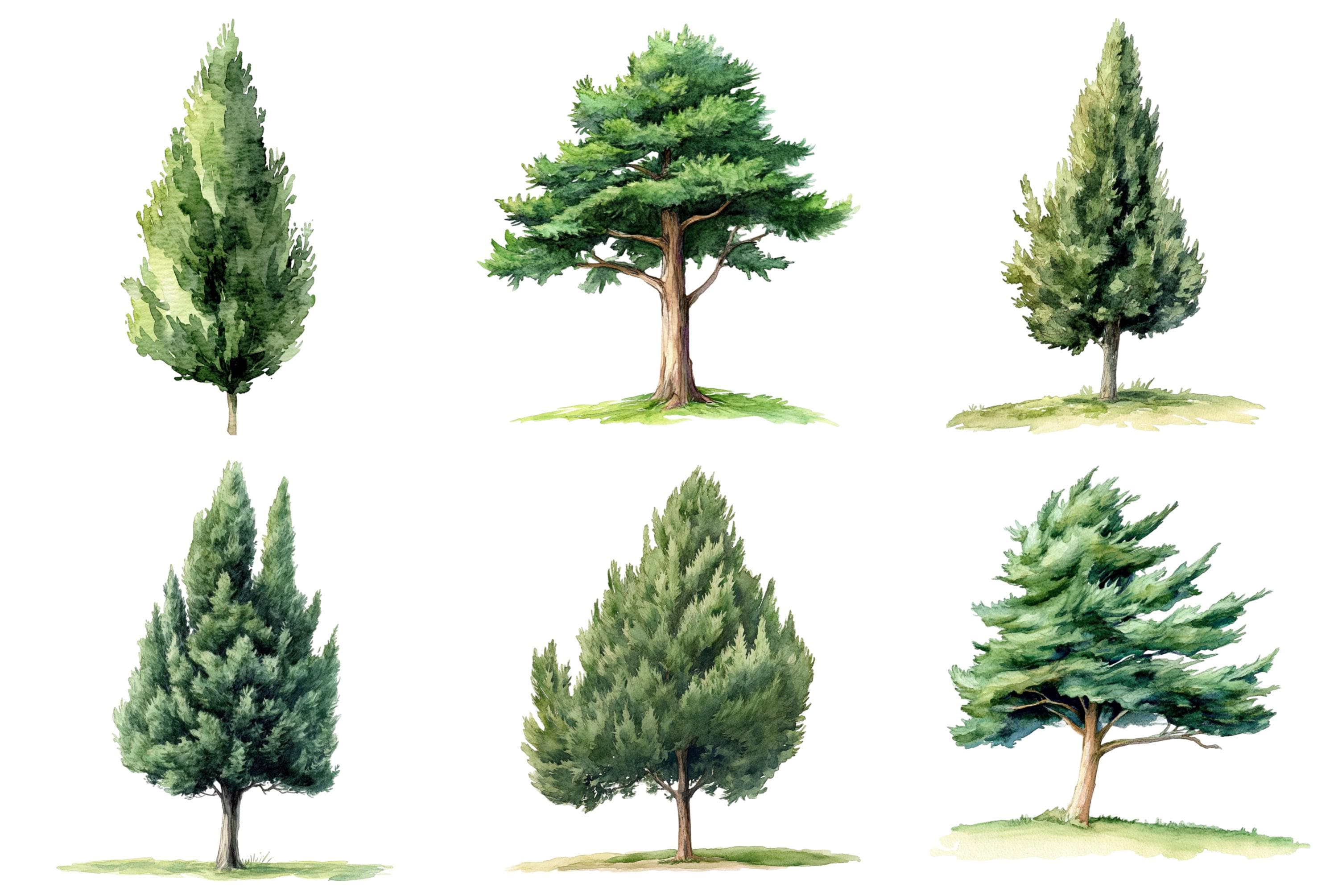 Watercolor Cypress Tree Clipart Bundle, Cypress Tree Png, Cypress Clip ...
