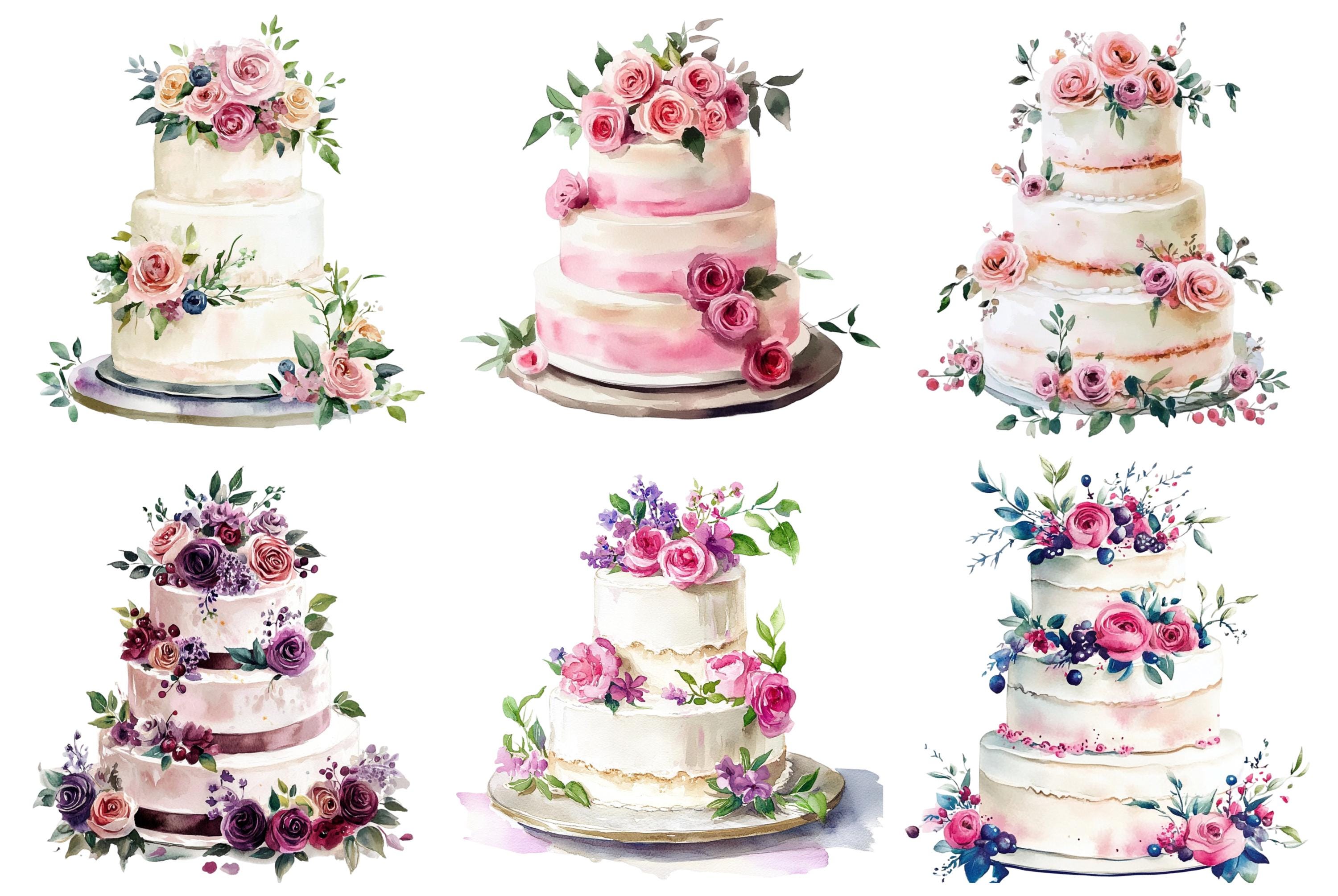 Watercolor Wedding Cake Clipart Bundle, Wedding Cake Png, Cake Clip Art ...
