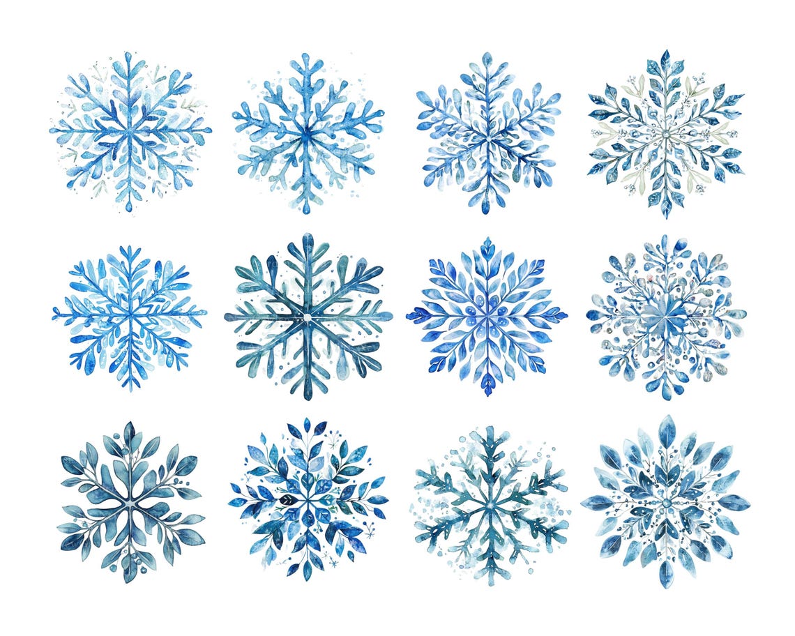 Watercolor Snowflake Clipart Bundle, Snowflake Png, Winter Clip Art ...