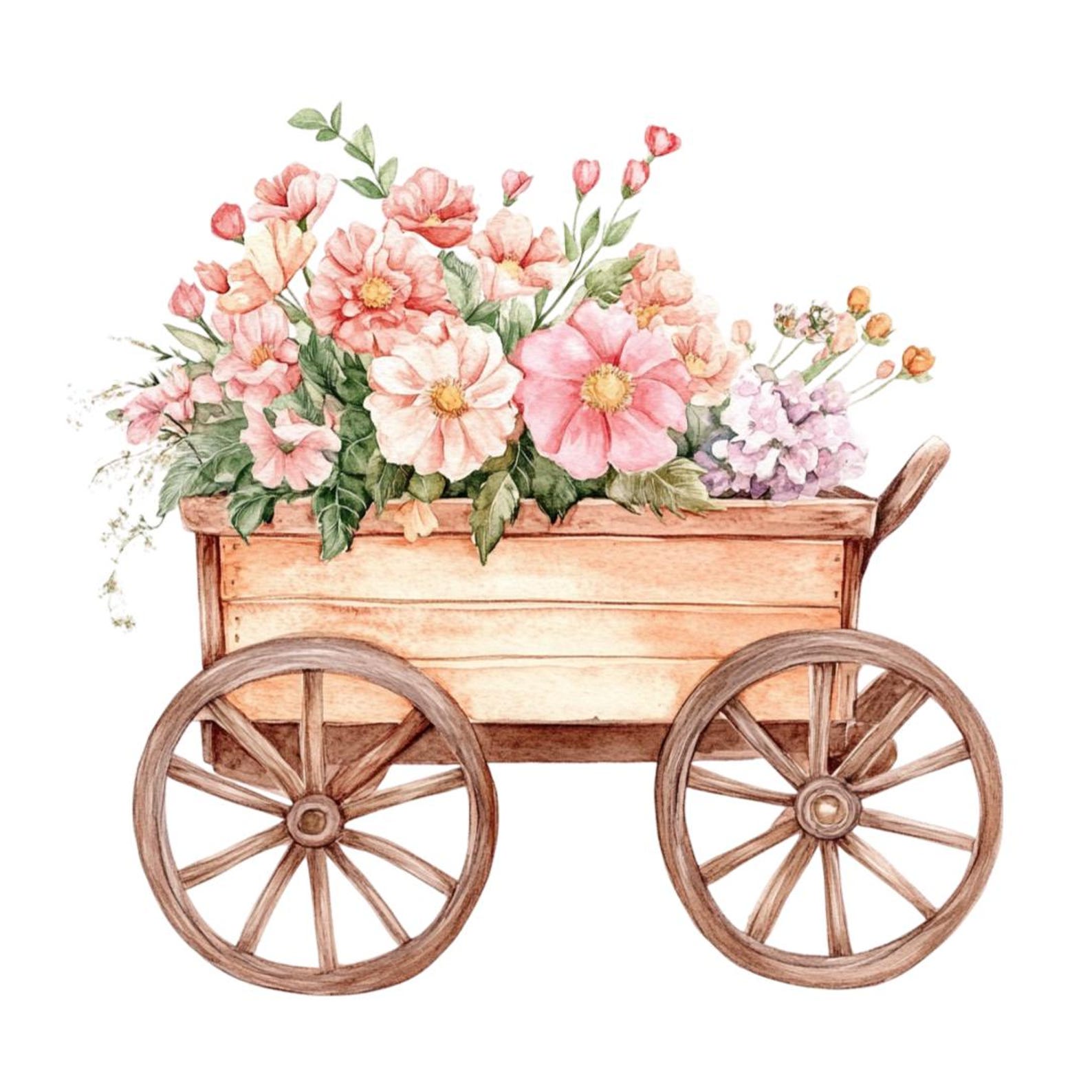 Watercolor Floral Cart Clipart, Png Bundle, Flower Clip Art ...
