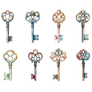 Watercolor Key Clipart Bundle, Floral Key Png, Flower Vintage Key Clip ...