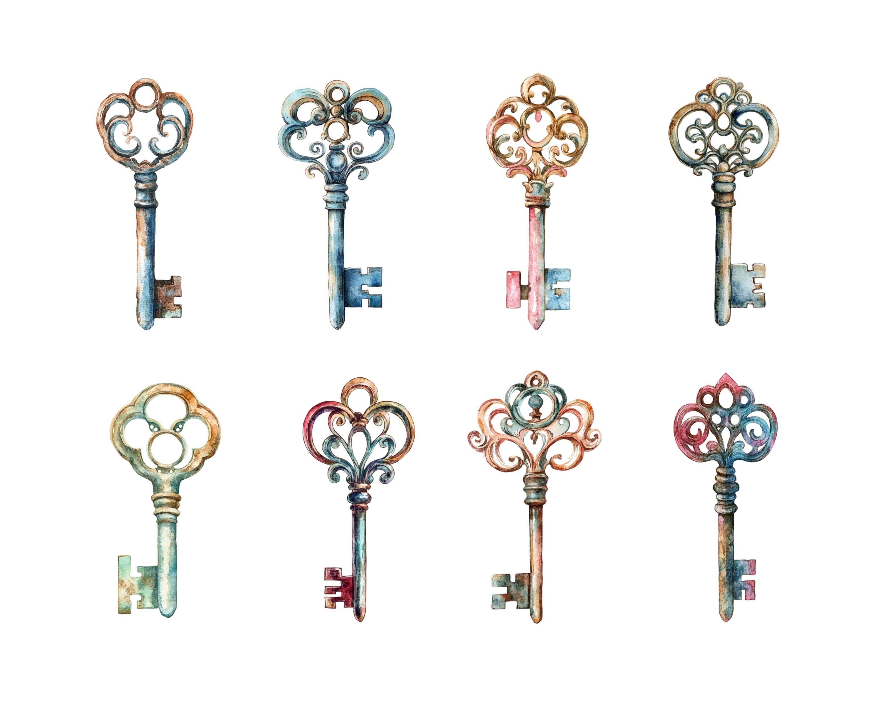 Watercolor Key Clipart Bundle, Floral Key Png, Flower Vintage Key Clip ...