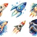 Watercolor Spaceship Clipart, Png Bundle, Rocket Ship Clip Art, Space ...