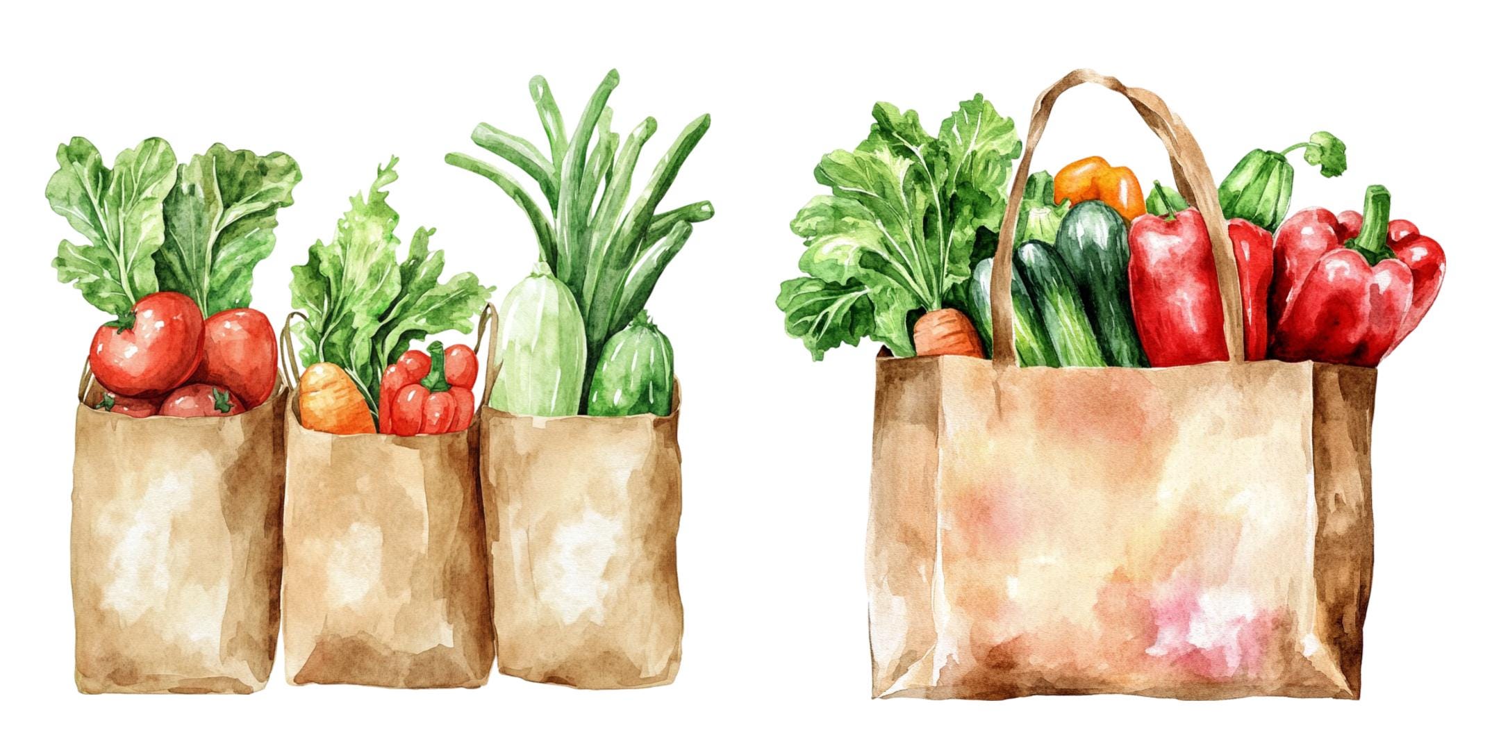 Watercolor Vegetables in Paper Bag Clipart, Png Bundle, Clip Art ...