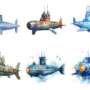 Watercolor Submarine Clipart, Png Bundle, Nautical Clip Art, Underwater ...