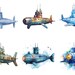 Watercolor Submarine Clipart, Png Bundle, Nautical Clip Art, Underwater ...