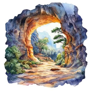 Watercolor Cave Clipart, Cave Png Bundle, Cavern Clip Art, Cave ...