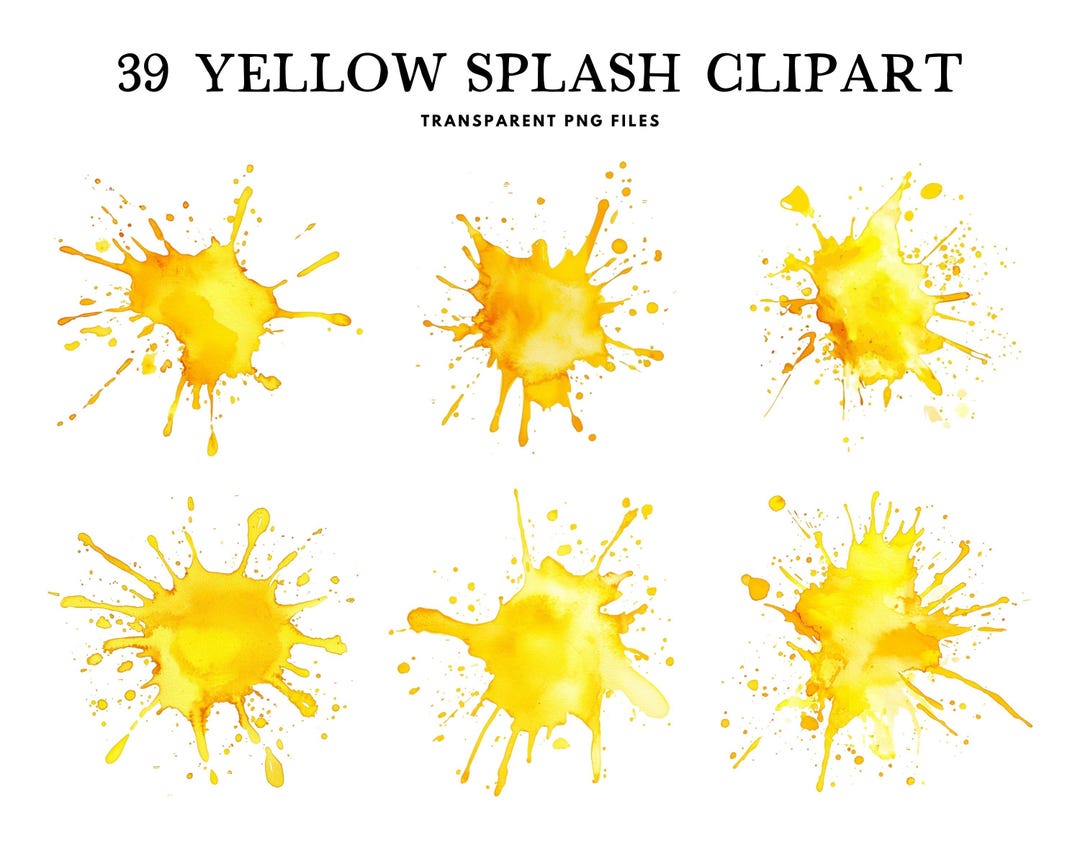 Watercolor Yellow Splash Clipart, Png Bundle, Clip Art Illustration ...